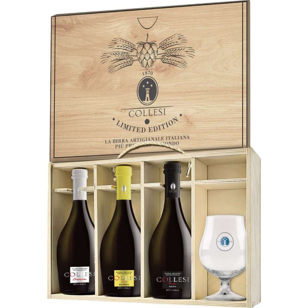 Confezione 3 Birre Collesi + Calice Personalizzato + Cassetta Legno - Magnani Bruno